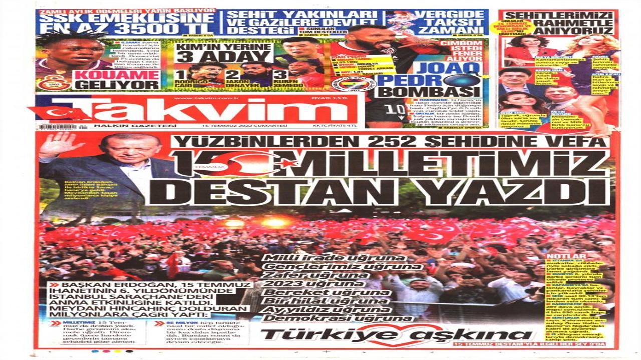 16 Temmuz Cumartesi gazete manşetleri - '15 Temmuz' destanı manşetlerde ... 16 Temmuz Cumartesi gazete manşetleri - '15 Temmuz' destanı manşetlerde ...