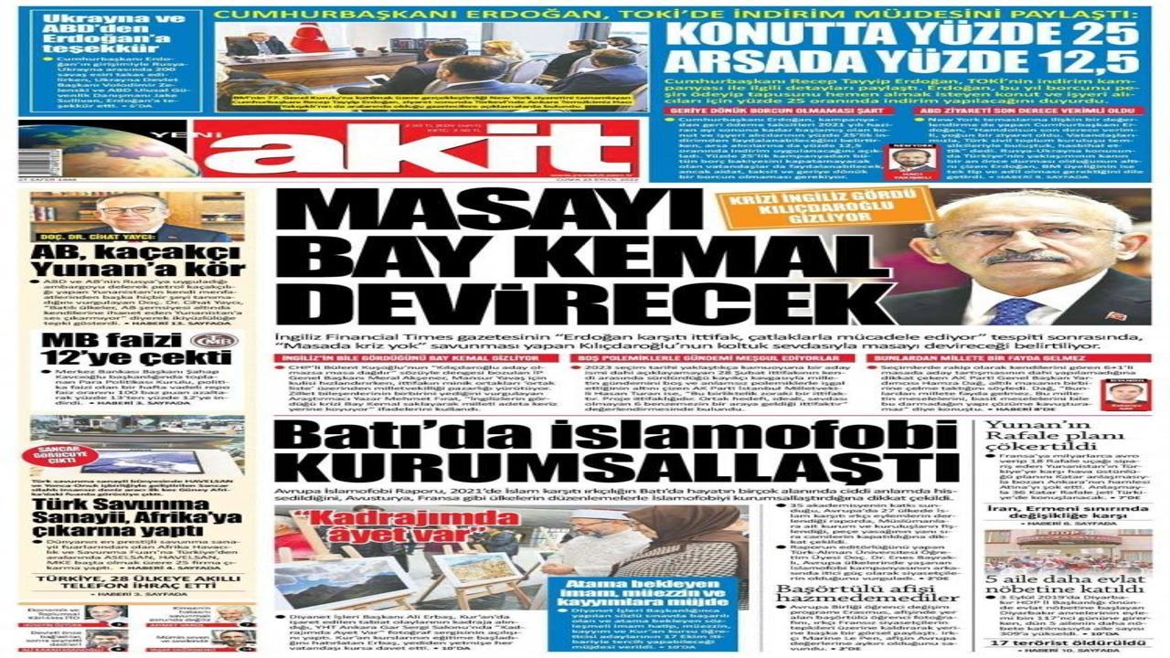 23 Eylül gazete manşetleri