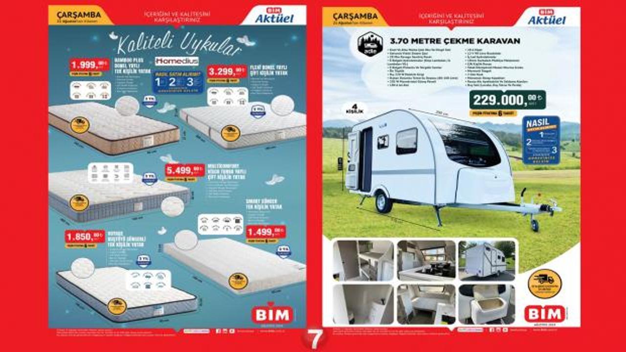 BİM 21 Ağustos 2024 Kataloğu Yayınlandı! Çekme karavan, yaylı yatak ...