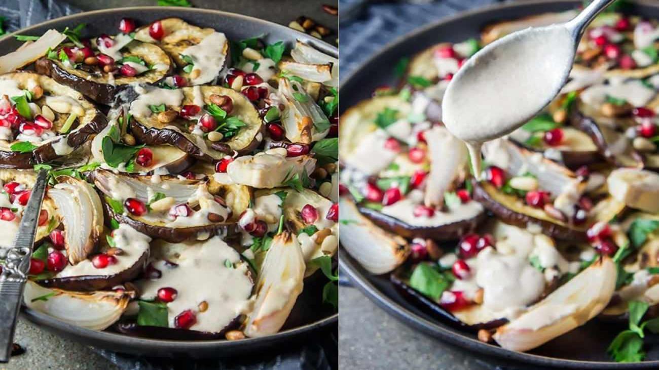 Parmak ısırtan tahinli patlıcan yemeği! Tahinli patlıcan salata nasıl ...